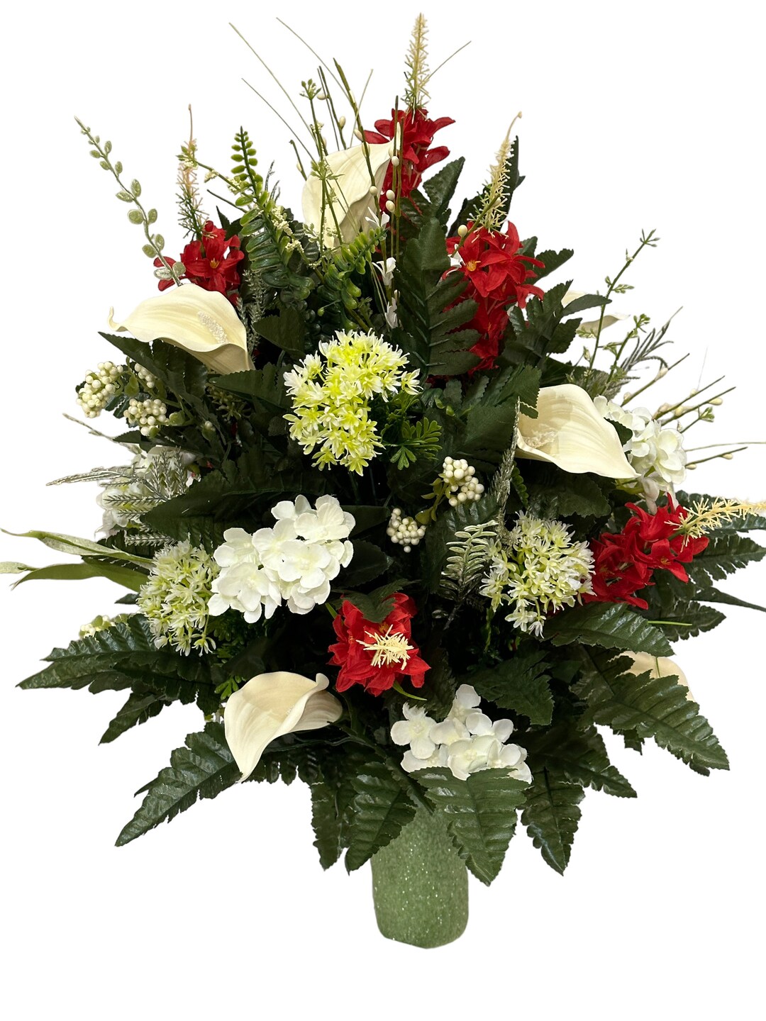 360 Degree All Around Spring Red White Vase Flower - Cemetery Flowers ...