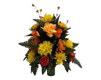 Autumn Mix Cemetery Vase Flower - Fall Cemetery Flowers - Cemetery ...