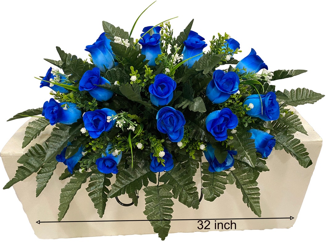 Blue Roses Cemetery Saddle - Spring Cemetery Flowers - Cemetery ...