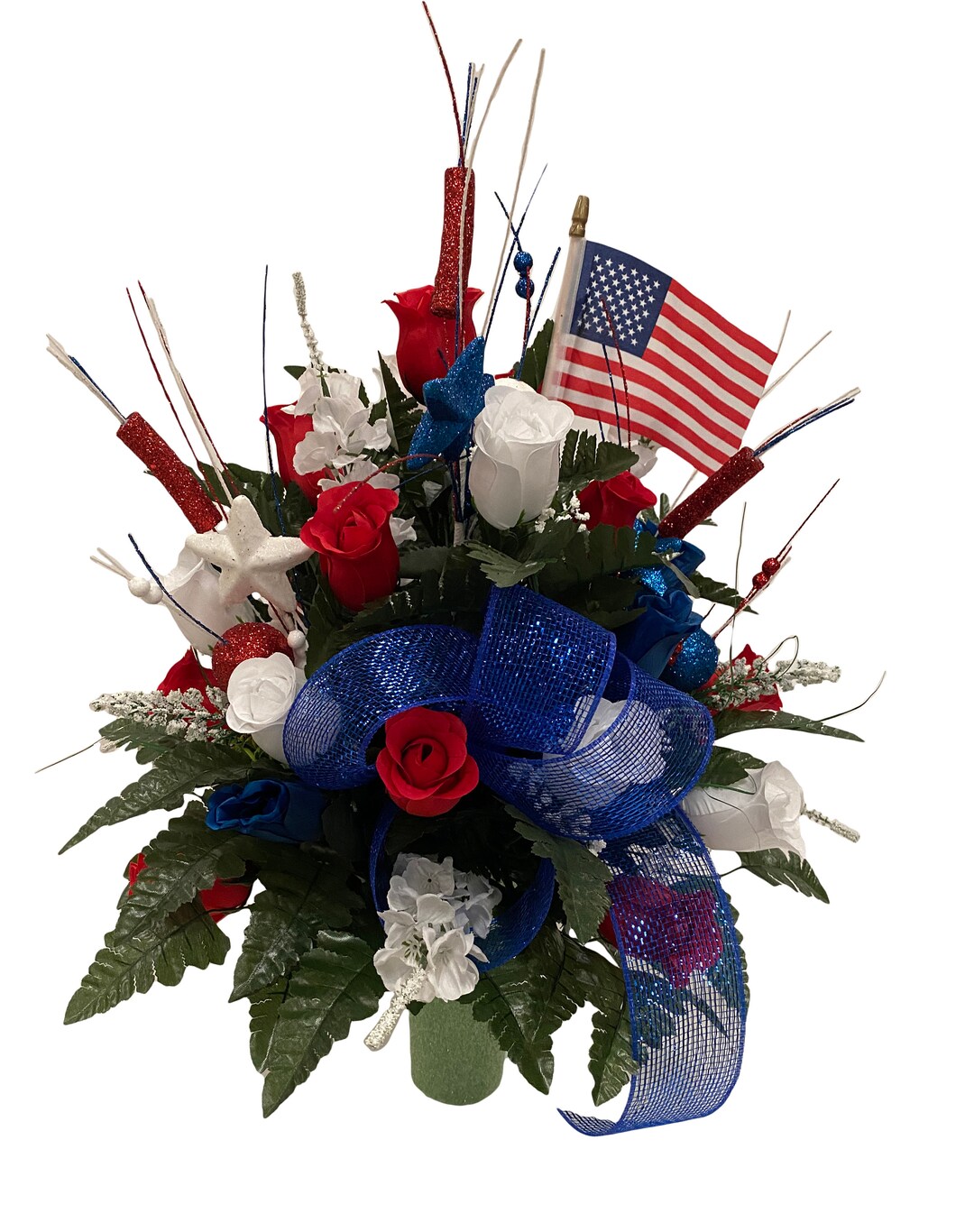 Beautiful Patriotic, Memorial, 4th of July Roses Cemetery Vase ...