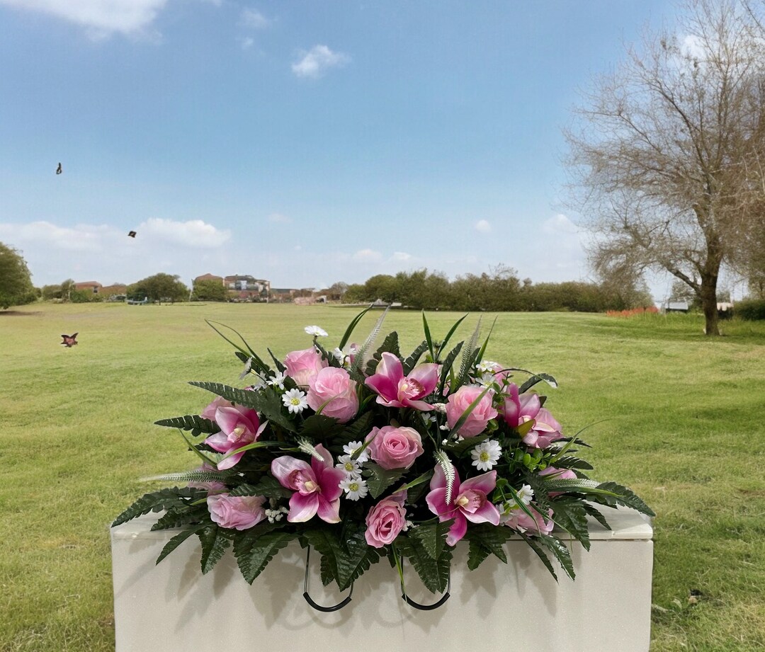 Rose and Orchid Cemetery Saddle - Spring Cemetery Flowers - Cemetery ...