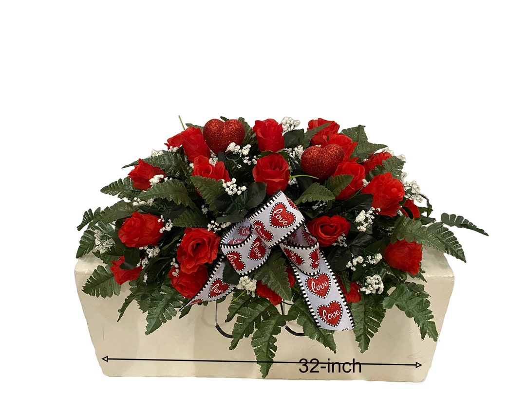 Red Rose Cemetery Saddle - Spring Cemetery Flowers - Cemetery ...