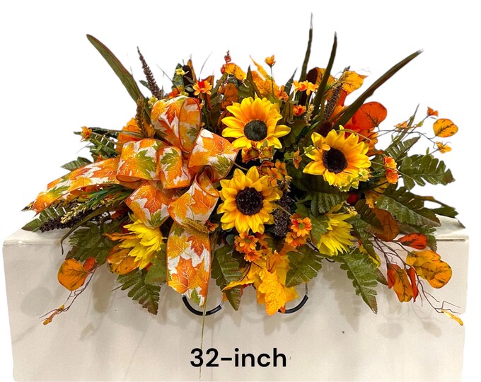 Fall Bow in Bright Colors Cemetery Saddle, Flowers for the Cemetery ...