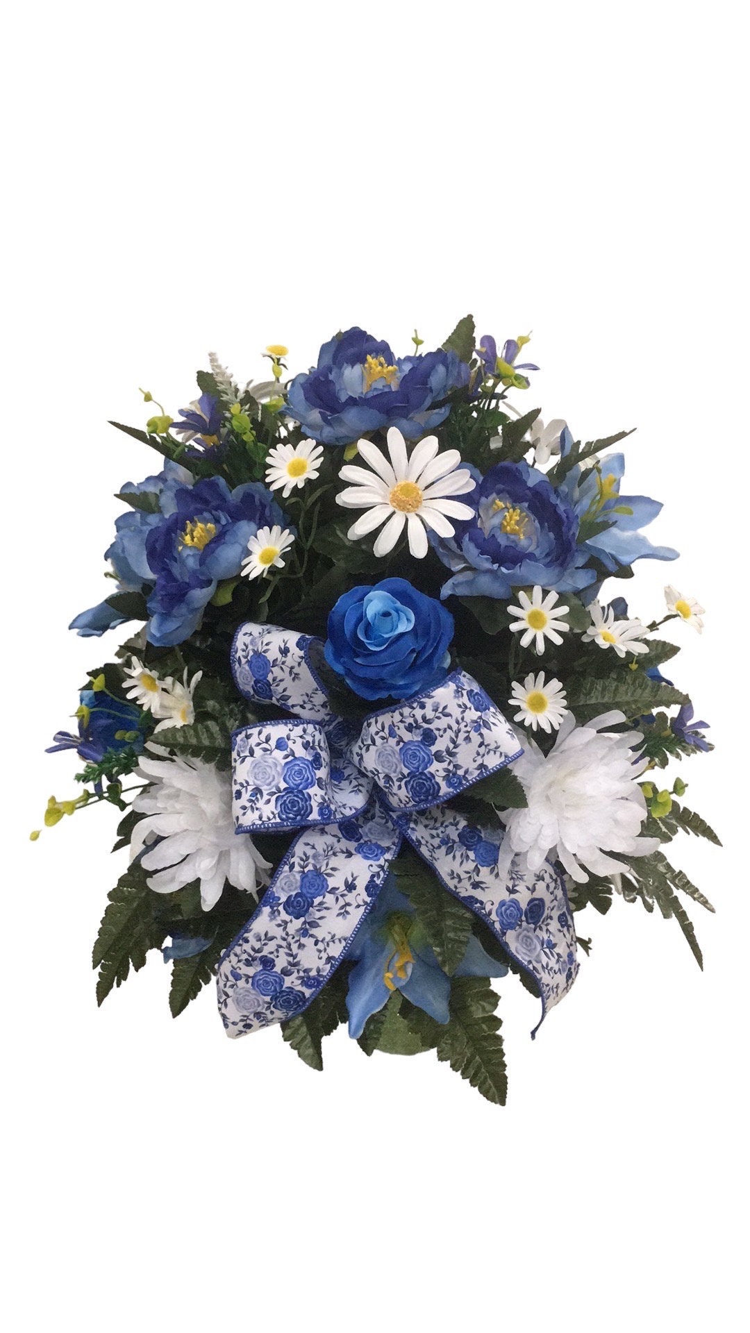 Blue, White Cemetery Cone - Spring Cemetery Flowers - Cemetery ...