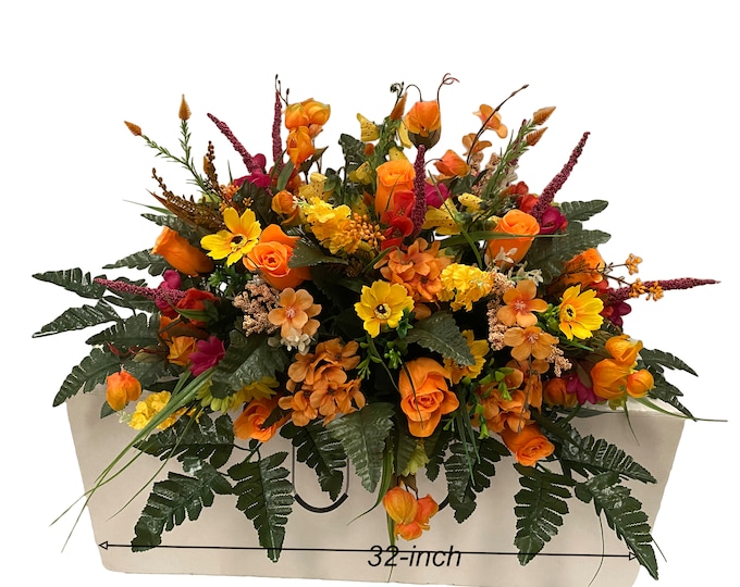 Autumn Mix Cemetery Saddle - Fall Cemetery Flowers - Cemetery ...