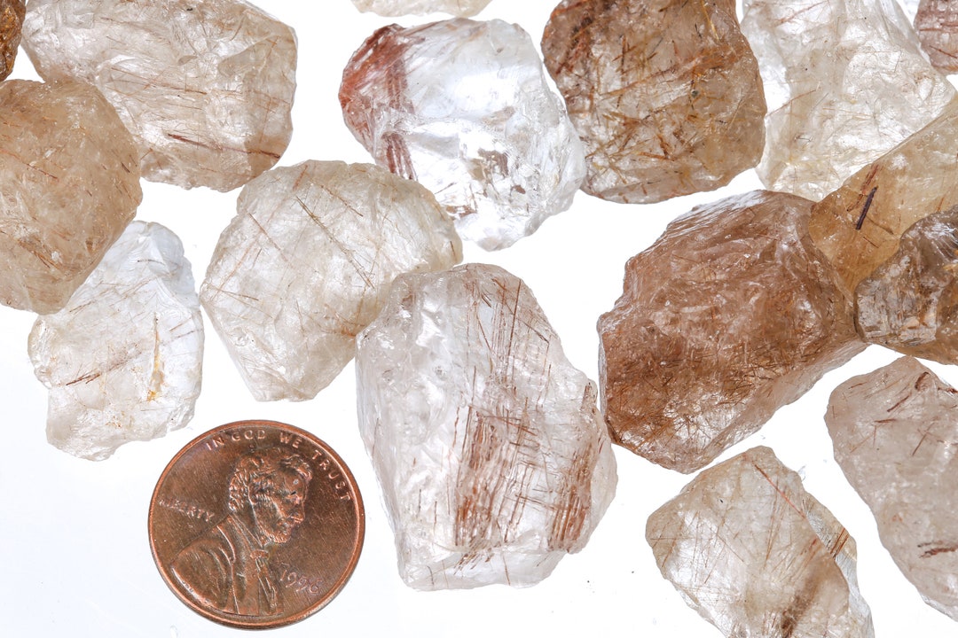 Raw Copper Rutilated Quartz Pieces, Rough Rutile Quartz, Genuine Uncut ...
