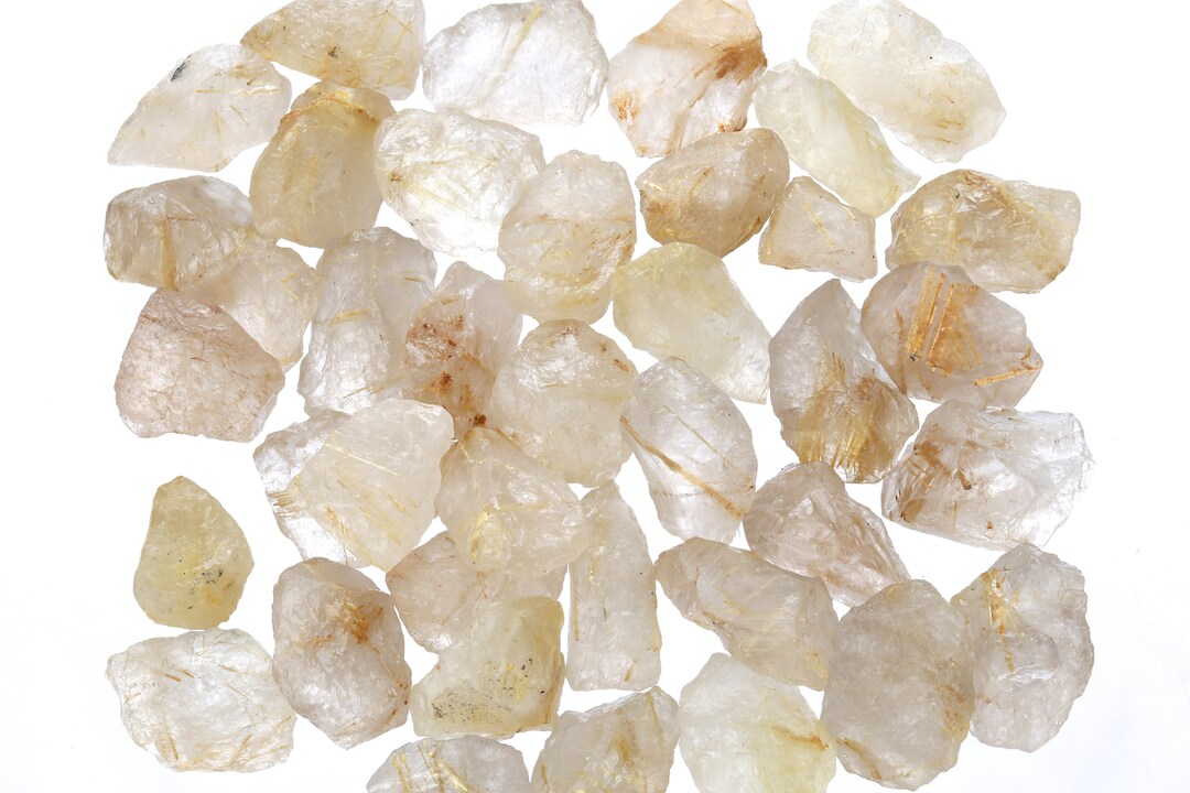 Raw Gold Rutilated Quartz Pieces, Rough Rutile Quartz, Genuine Uncut ...