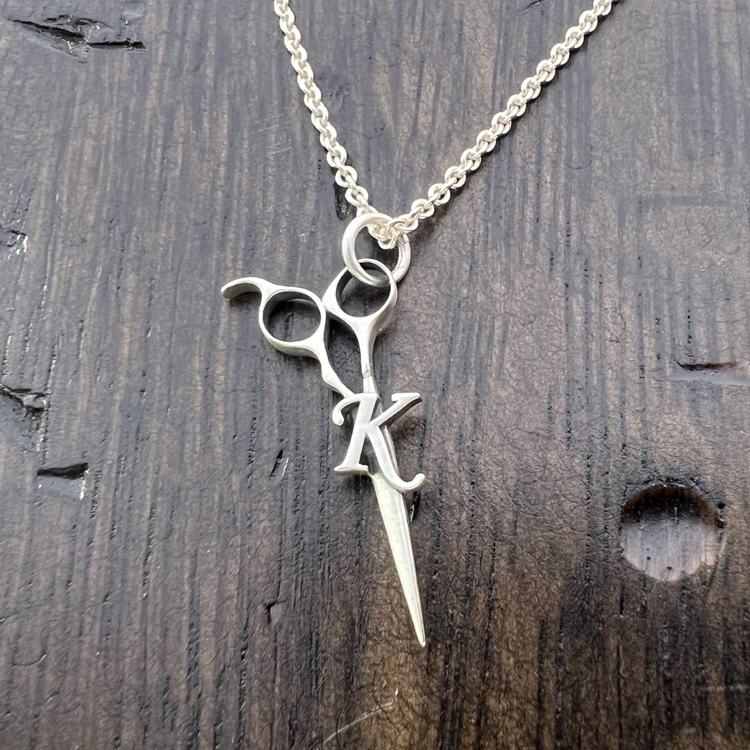Barber Shears Monogram Pendant Scissors Initial Pendant Hairstylist ...