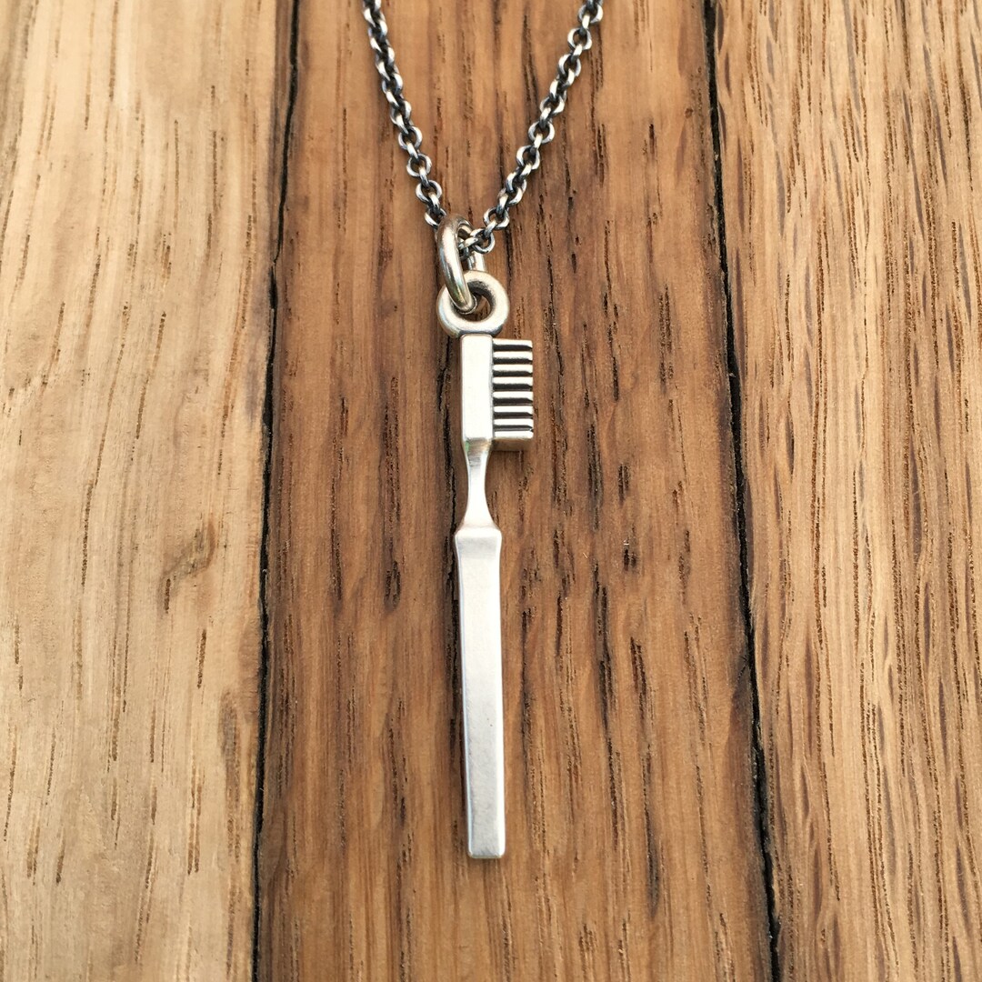 Silver Toothbrush Hygienist Necklace Dental Charm Pendant Sterling ...