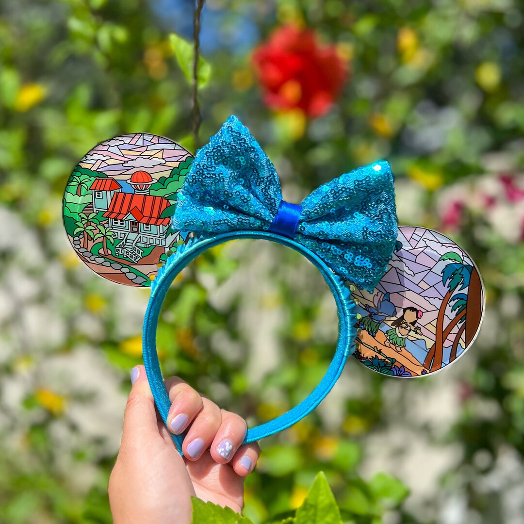 Lilo and Stitch Faux Stained Glass Vitral Ears / Hawaiian Stained Glass ...