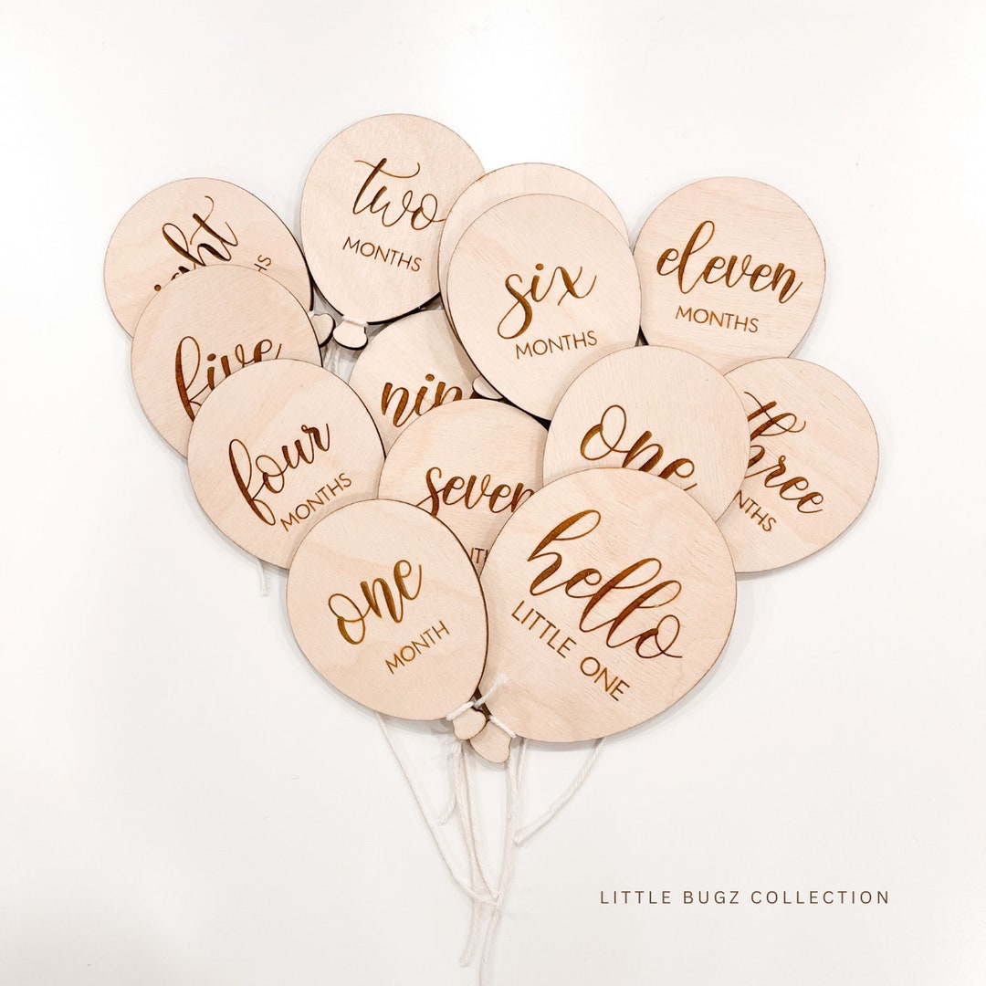 Wooden Baby Milestone Balloons, Newborn Photo Props, Monthly Balloon ...