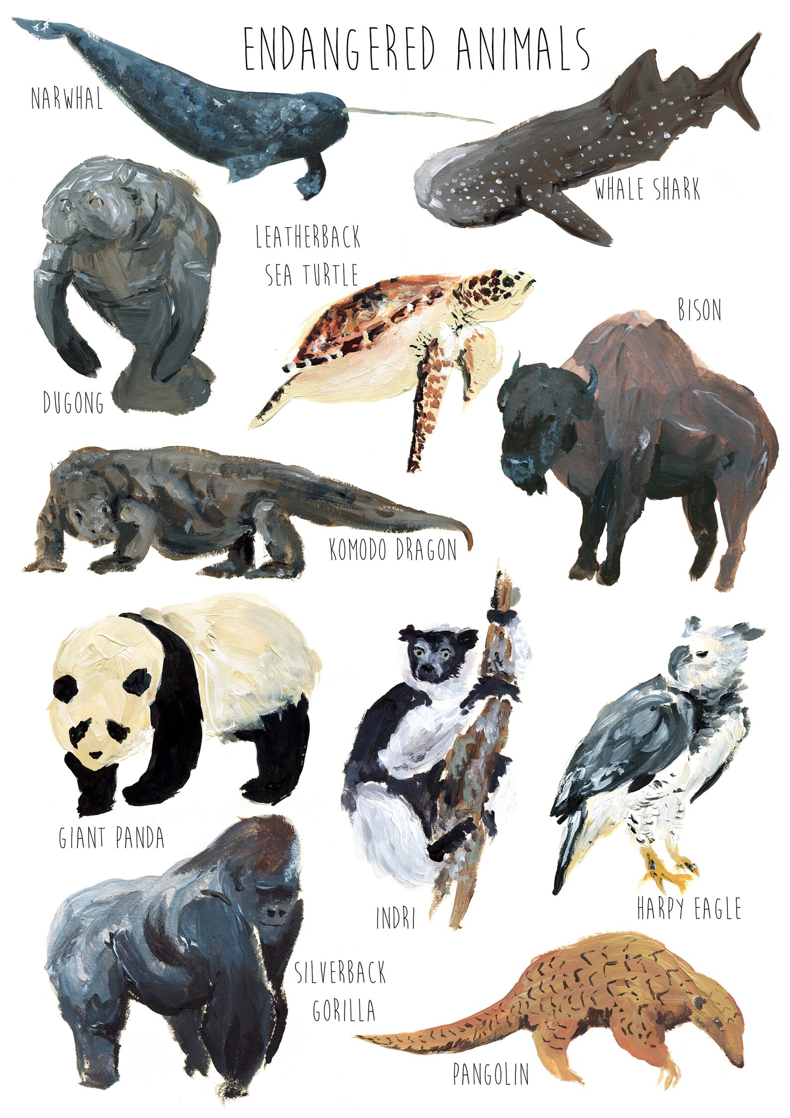 Animales en peligro de extinción impresión A4 impresión | Etsy