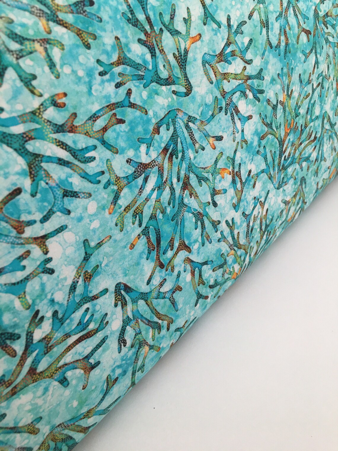 Coral fabric cotton by the yard Coral reef fabric Nautical | Etsy