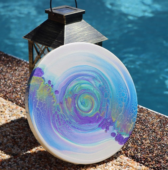 Spin Swipe Acrylic Pour Painting on a 10 Inch Round Canvas - Etsy