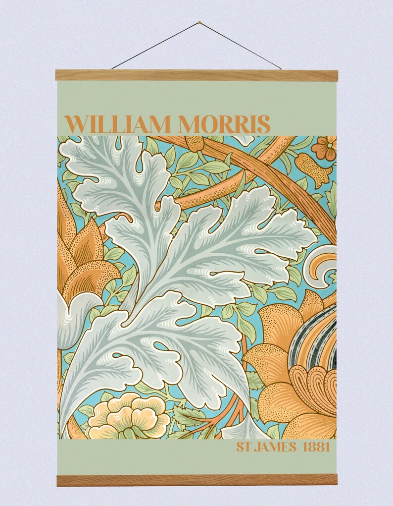 William Morris Canvas Hanging and Wooden Hanger Art Frame, Flowers ...