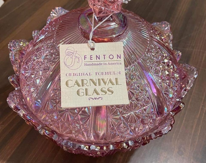 Fenton Pink Carnival Glass Bowl With Lid Etsy