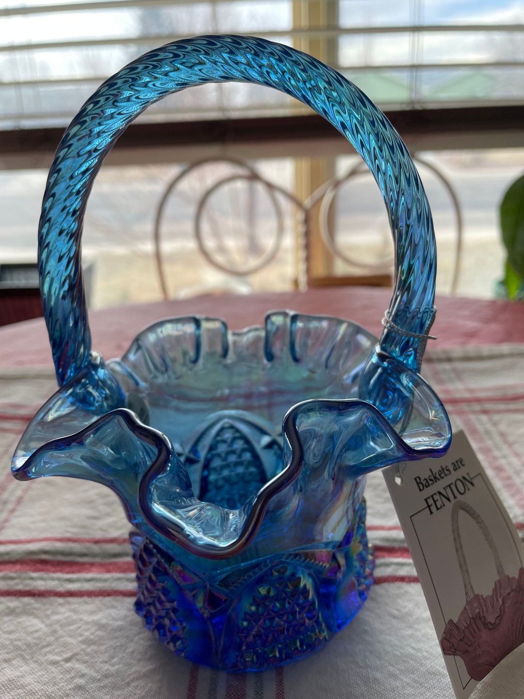 Stunning Fenton Basket in Blue Carnival Glass - Etsy