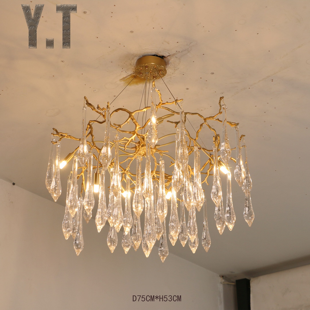 Brass Branch Chandelier: Modern Farmhouse Glass Lighting - Etsy