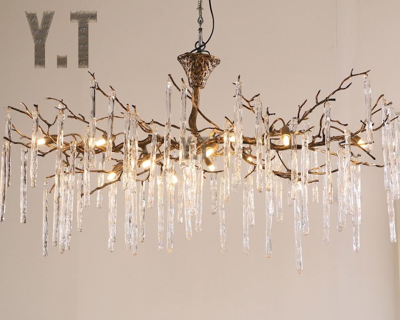 Branch Brass Chandelier: Handmade Art Glass Island Lighting - Etsy