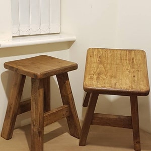 Wooden Stool/bench/side Table/ Rustic Stool Oak Wax Finish Milking ...