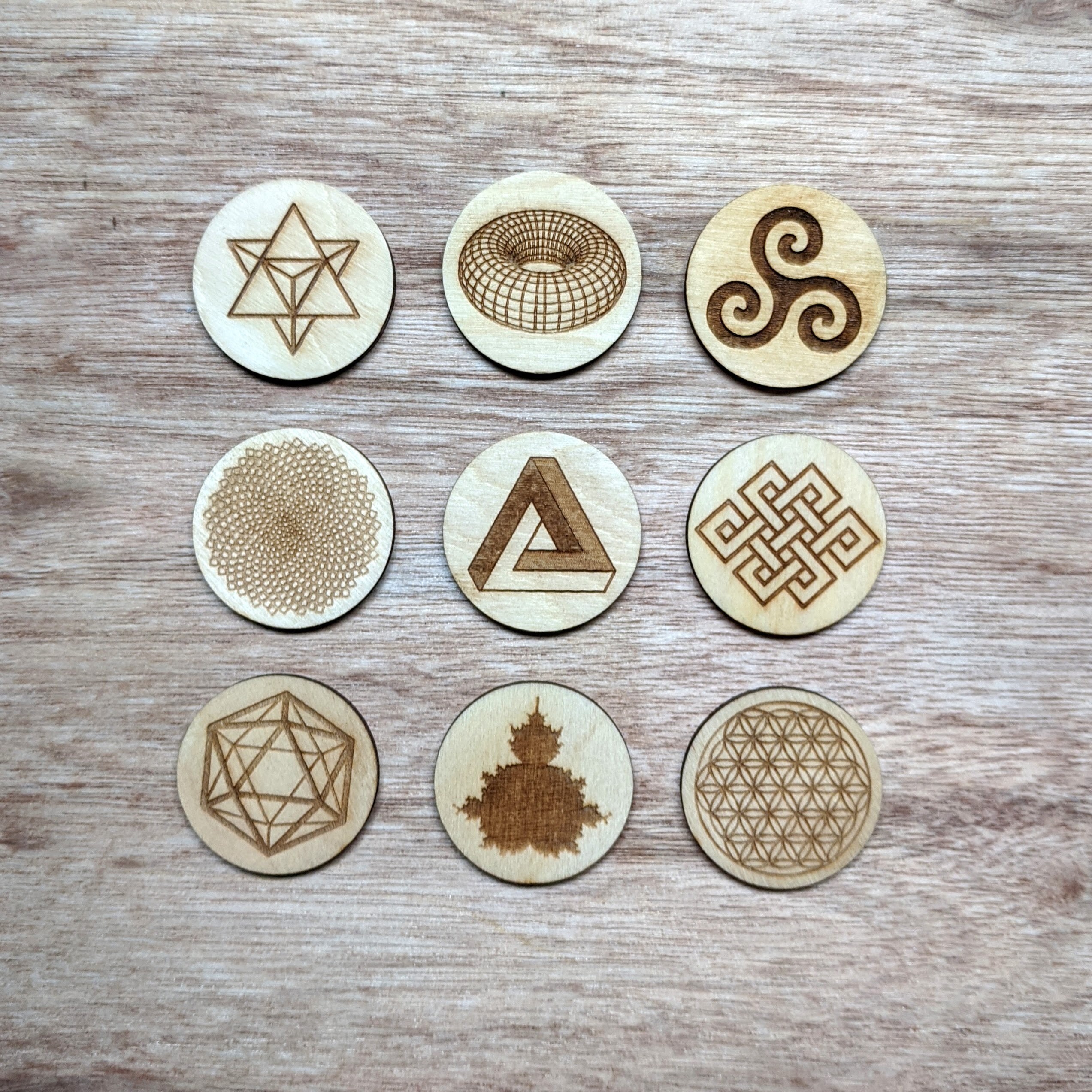 Set of Nine Wooden Geometric Tokens - Etsy