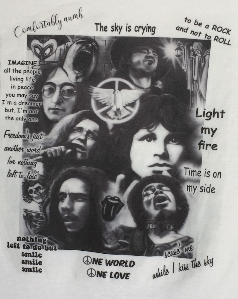 Rock and Roll Collage t-shirt Greatest Rock Legends Printed on | Etsy