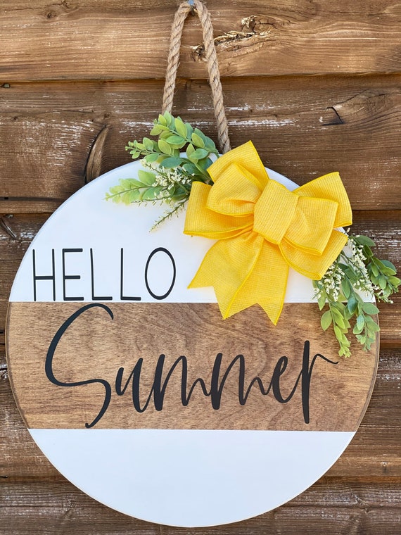 Wall Décor Home Décor Hello Summer Wood Round Hanger Door Hanger Summer ...