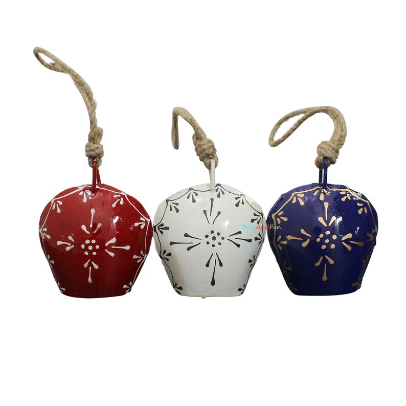 3 Semi Circle Hand Painted Cow Bells red Blue & White - Etsy