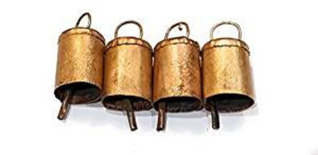 10 Metallic Bronze Golden Cylinder Shaped Bells , Rustic Vintage Style ...