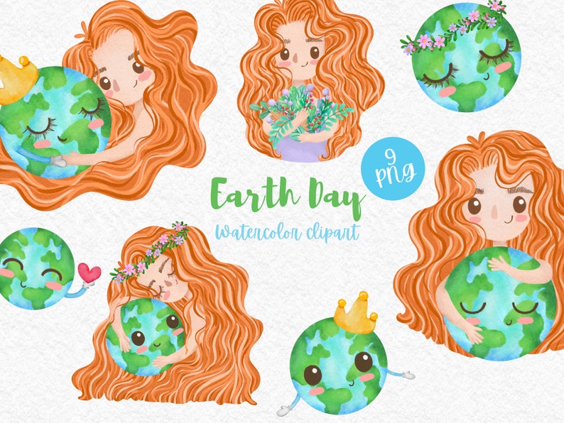 Earth Day Watercolor Clipart PNG Save the Earth Mother Earth | Etsy