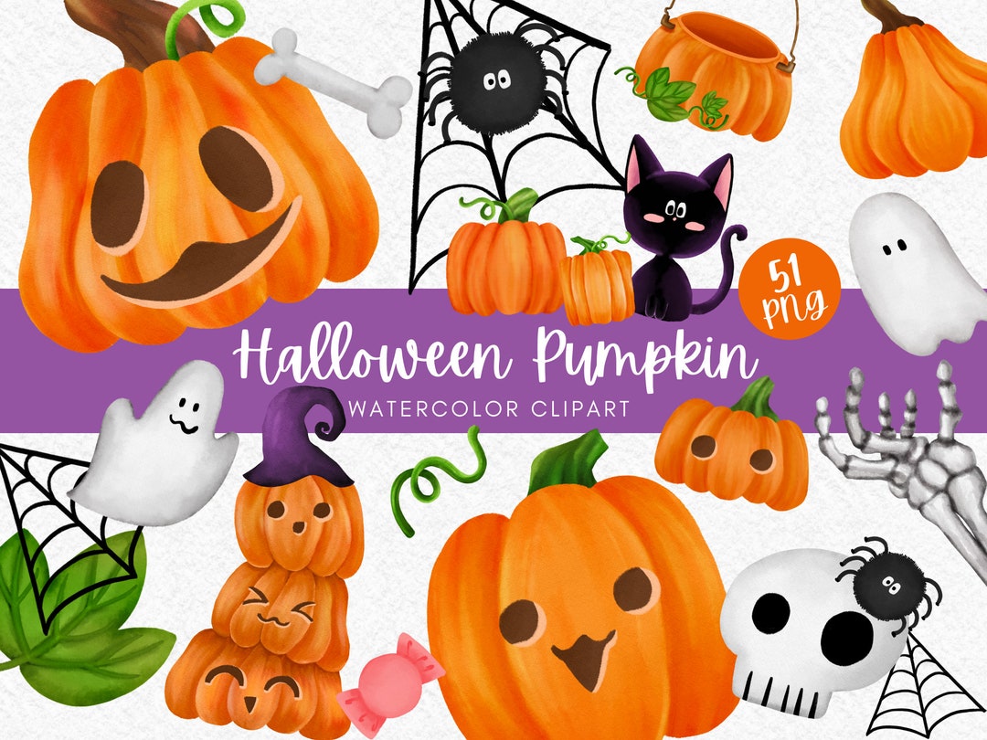 Halloween Pumpkin Watercolor Clipart Halloween Elements, Pastel Goth ...