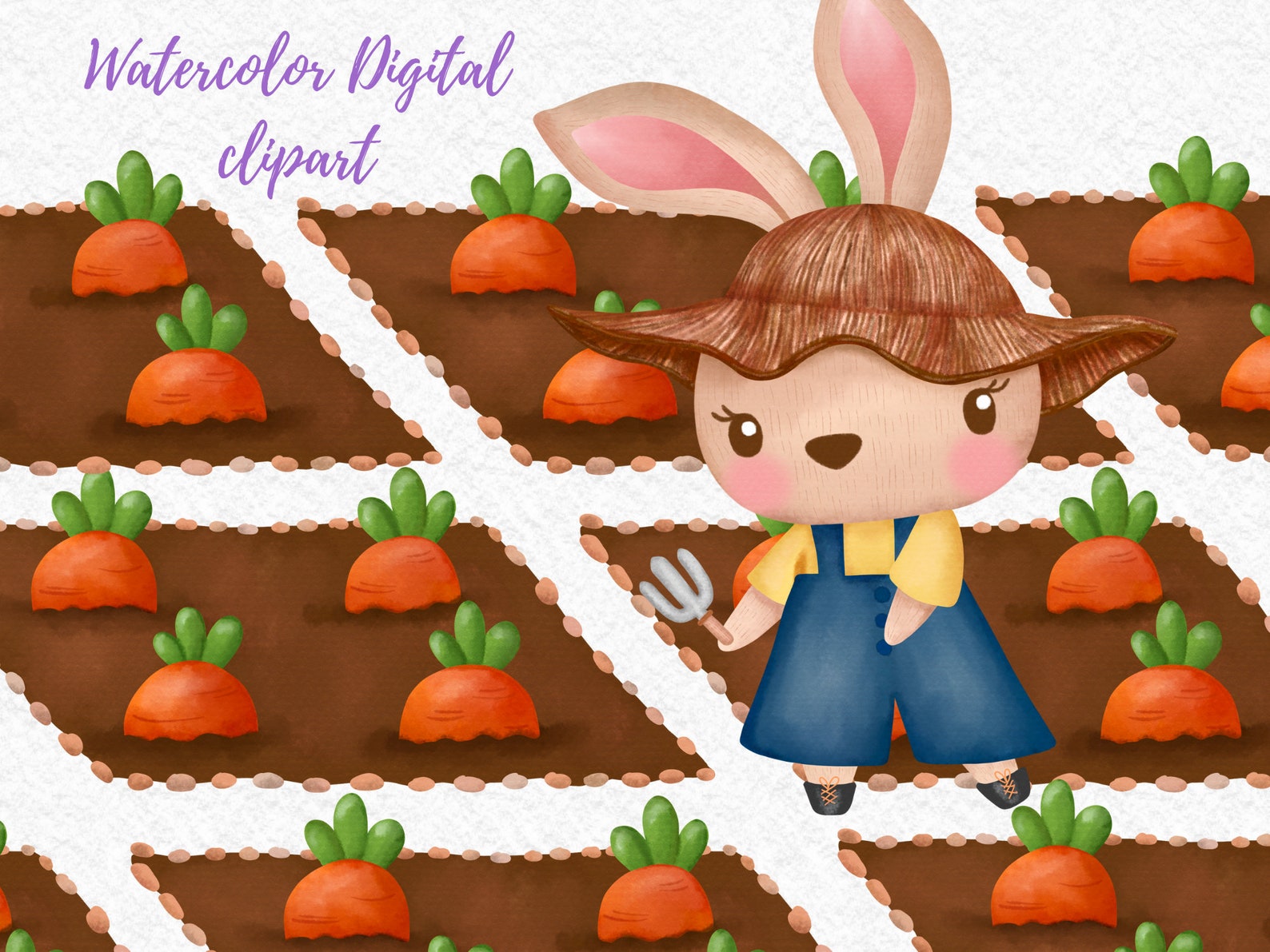 Bunny Village Watercolor Clipart: Easter Rabbit PNG (digital Download ...