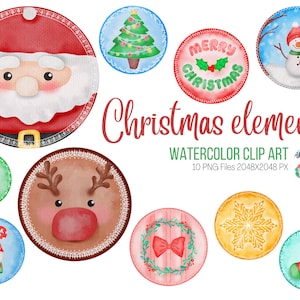 Christmas Elements, Christmas Watercolor Digital Clipart, Circle ...