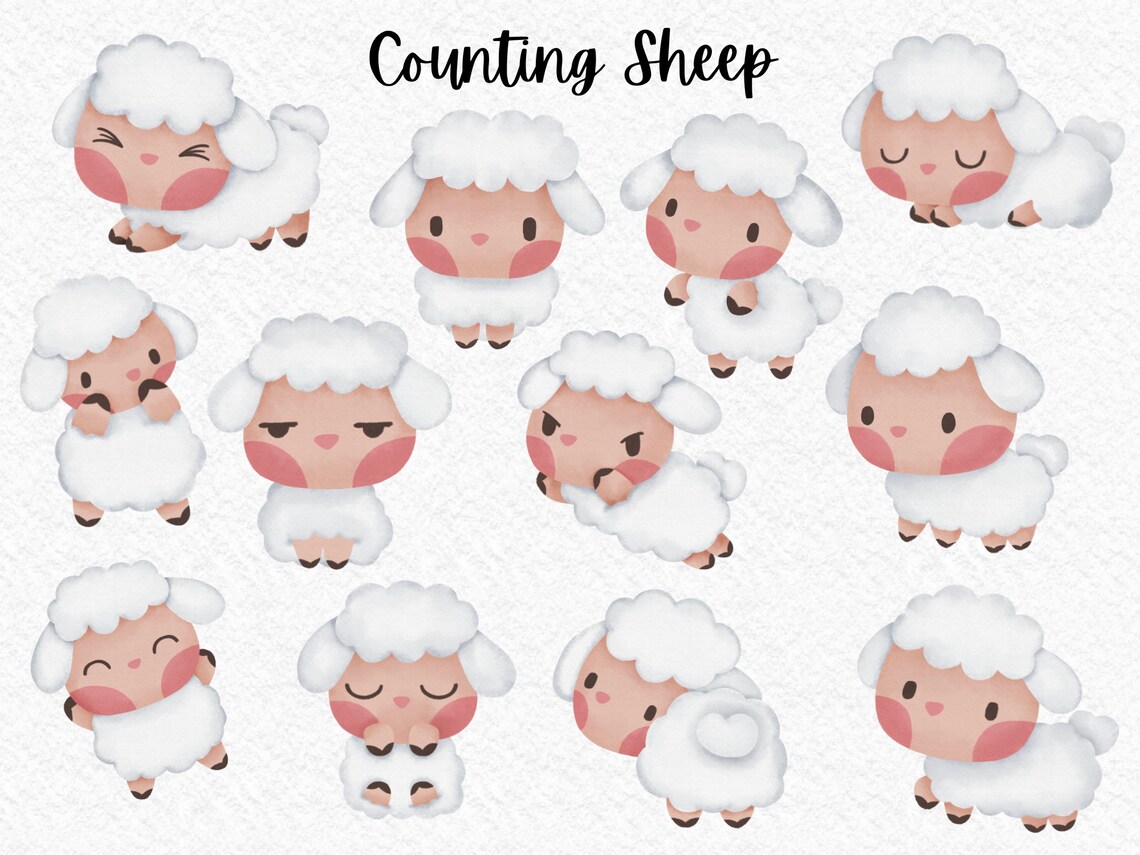 Counting Sheep Watercolor Clipart, Cute Baby Animal ,baby Shower, Nursery Print PNG Sleep Land ...