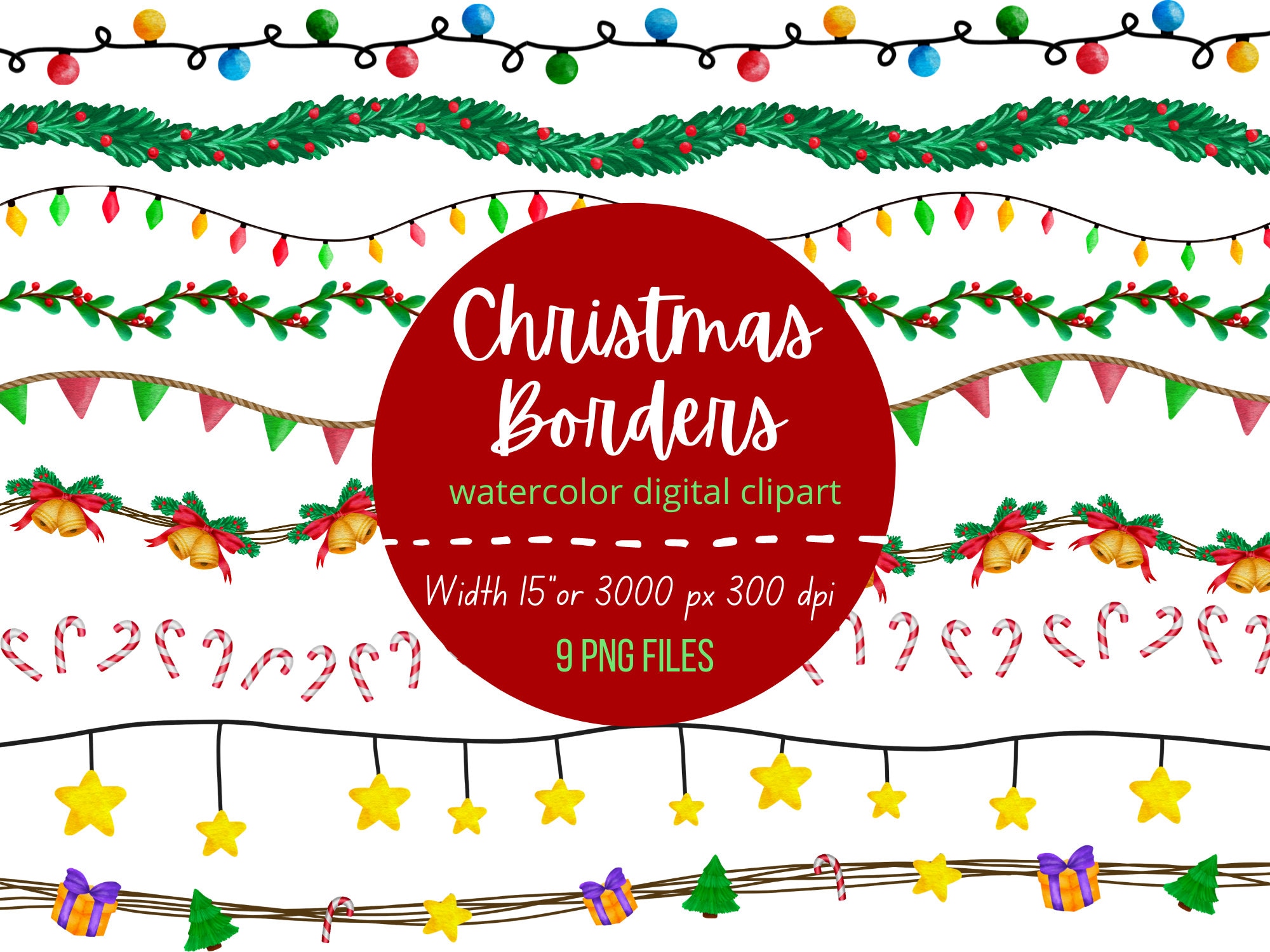 Watercolor Christmas Borders Clipart: Holiday Frames (digital Download ...