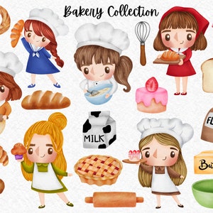 Bakery Collection Watercolor Digital Clipart PNG Files, Baking Baker ...