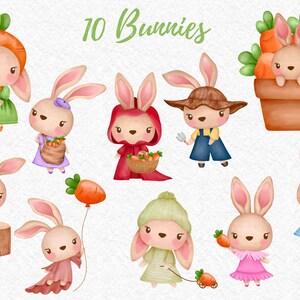 Bunny Village Watercolor Clipart: Easter Rabbit PNG (digital Download ...