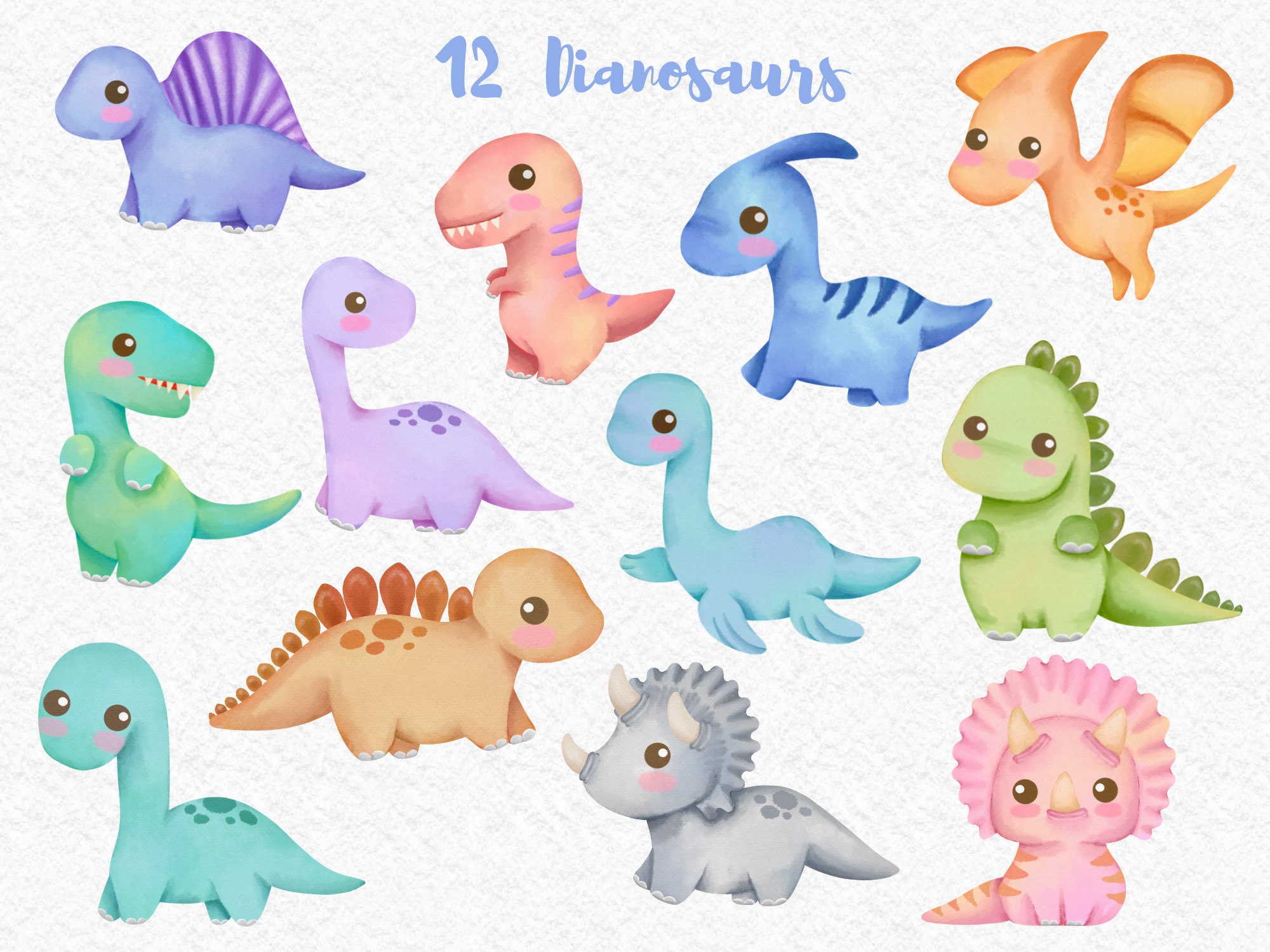 Pastel Dinosaurs Watercolor Clipart PNG Jurassic Elements Baby Dino ...