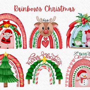 Rainbows Christmas Watercolor Digital Clipart , Santa , Snowman , Tree ...