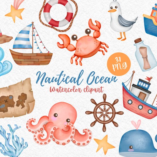 Under the Sea Clipart Watercolor Sea Animals Png - Etsy