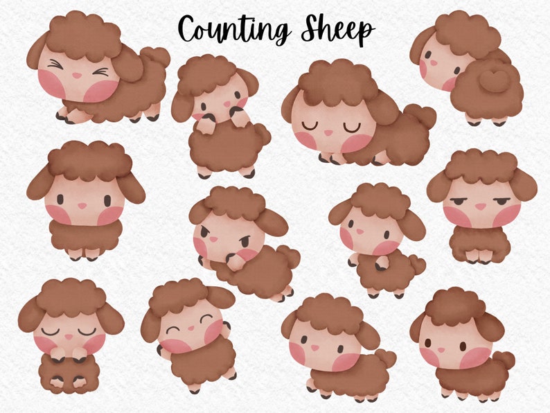 Counting Sheep Watercolor Clipart: Baby Nursery PNG (digital Download ...