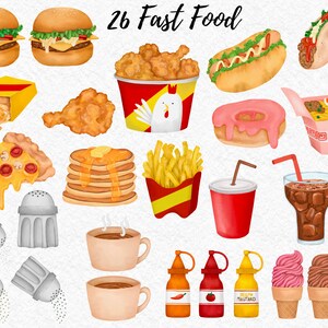 Fast Food Watercolor Digital Clipart PNG Download Junk Food Pizza Cheat ...