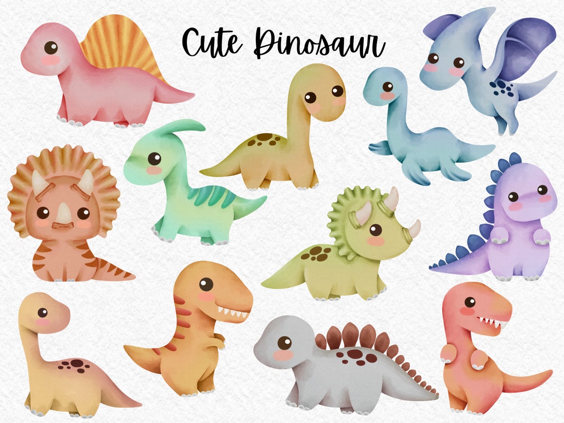 Cute Dinosaurs V2 Watercolor Clipart PNG Jurassic Elements - Etsy