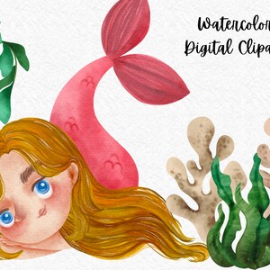 Mermaid Collection Watercolor Clipart PNG Digital Download Cute Kid ...
