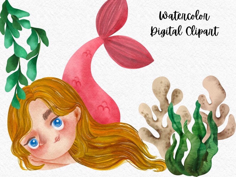 Mermaid Collection Watercolor Clipart PNG Digital Download - Etsy