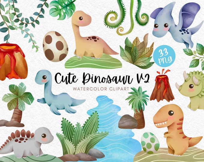 Pastel Dinosaurs Watercolor Clipart PNG Jurassic Elements Baby Dino ...