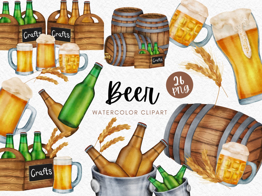 Beer Watercolor Clipart Digital PNG Illustration Craft Beer Bottle ...