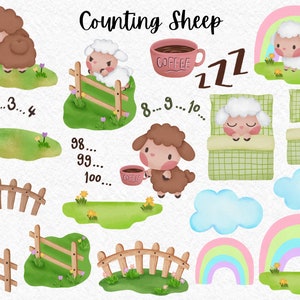 Counting Sheep Watercolor Clipart: Baby Nursery PNG (digital Download ...