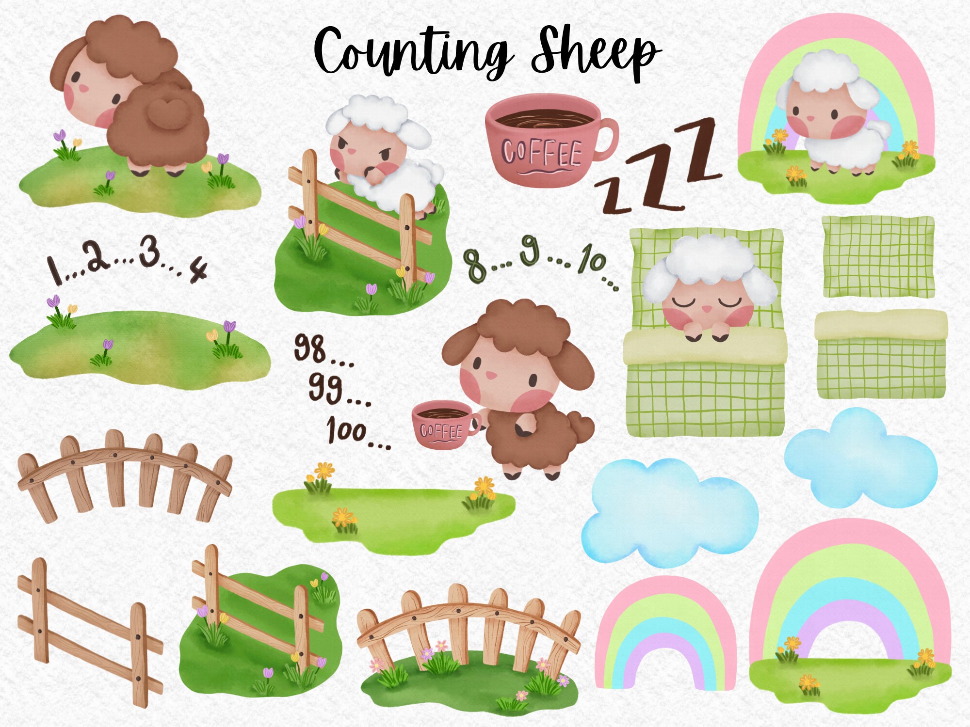Counting Sheep Watercolor Clipart, Cute Baby Animal ,baby Shower ...