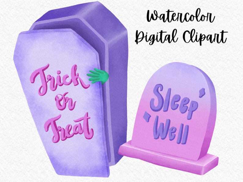 Pastel Goth Halloween Watercolor Clipart PNG Files Gothic Spooky Trick ...